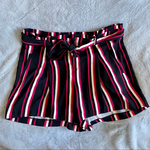 torrid | Shorts | Torrid Self Tie Mid Striped Shorts Black Fuchsia Plus ...